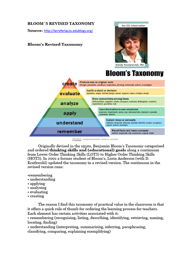 Bloom S Revised Taxonomy | PDF | Cognition | Learning