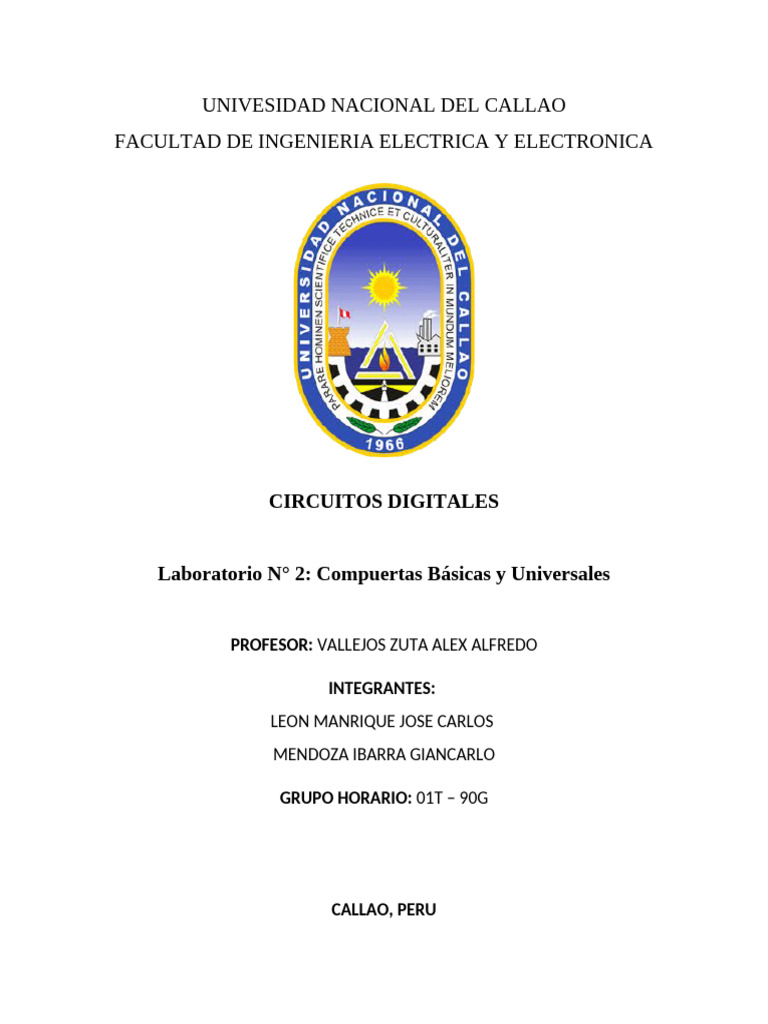 Primer Imforme - Circuitos Digitales | PDF | Puerta lógica | Ingeniería Electrónica