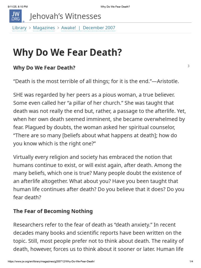 Understanding Our Fear of Death | PDF | Death | Fear