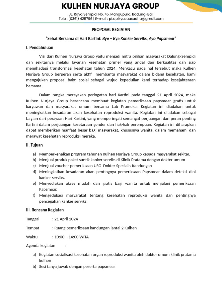 Proposal Kegiatan Papsmear Di Hari Kartini | PDF