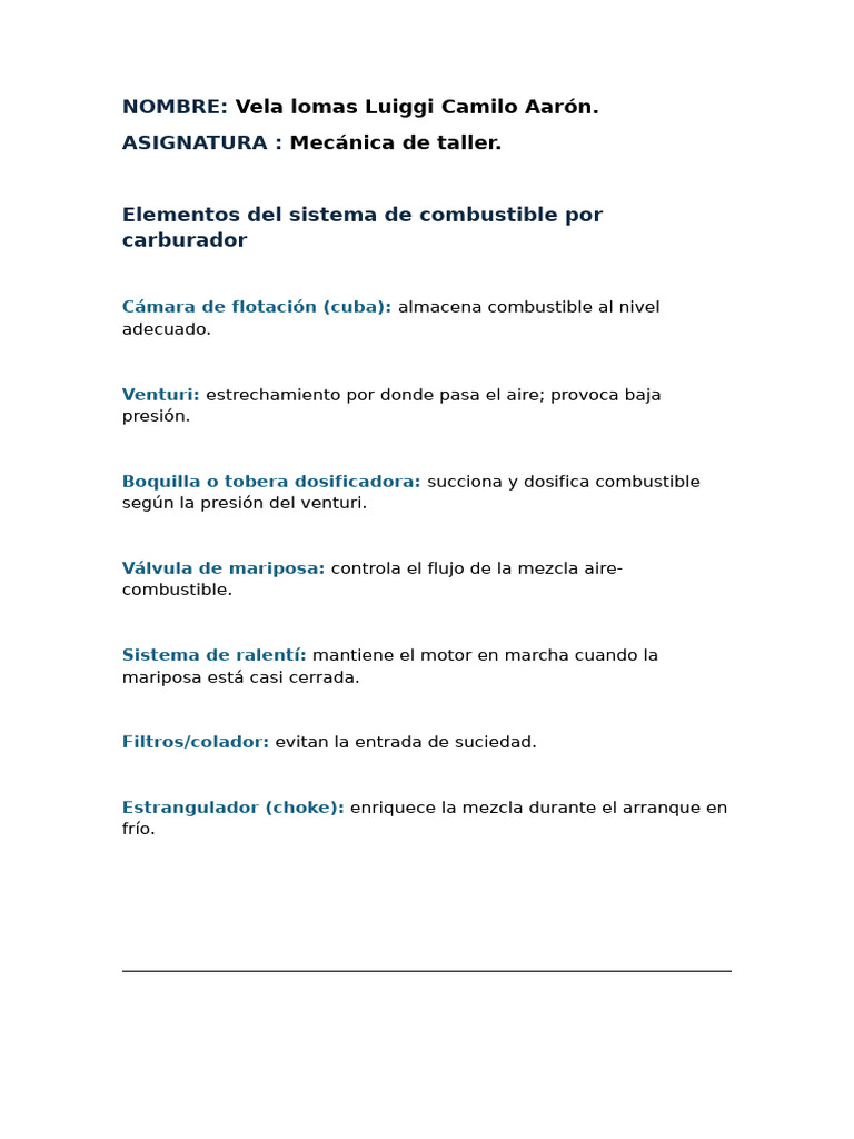 Elementos del Sistema de Combustible | PDF