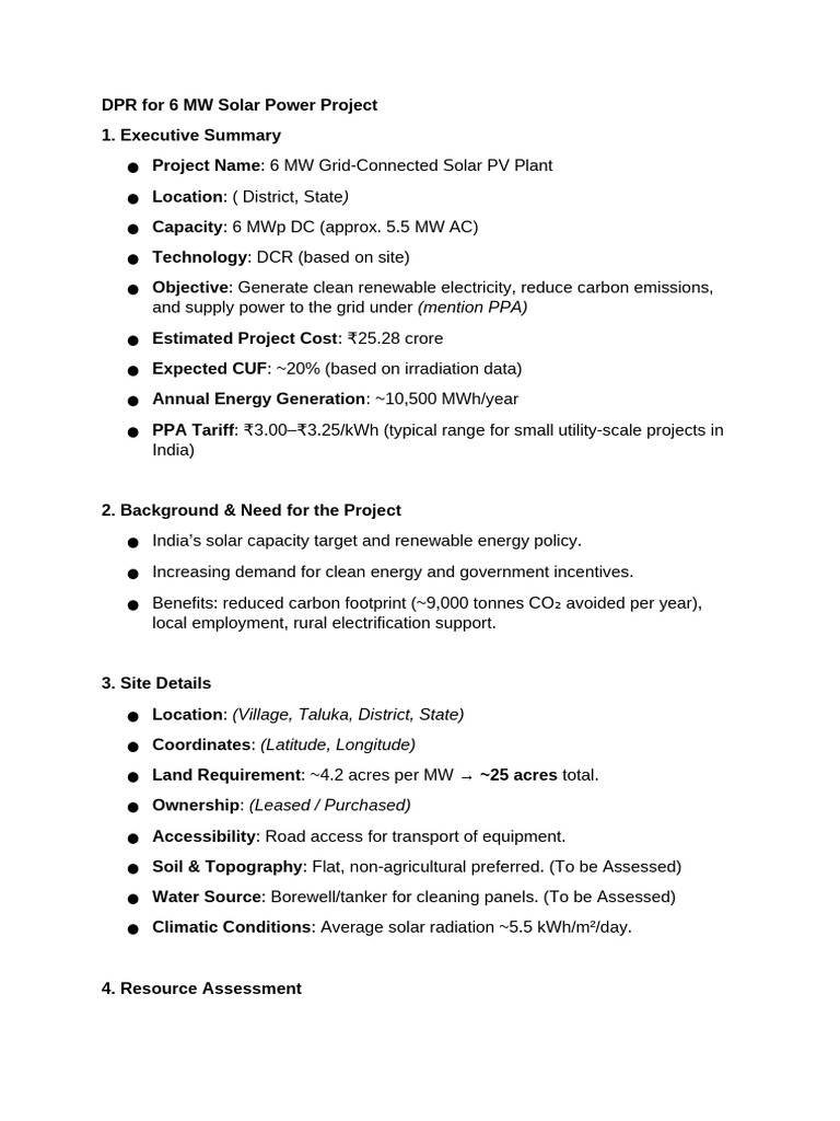 DPR for 6 MW Solar Power Project | PDF | Solar Power | Photovoltaics