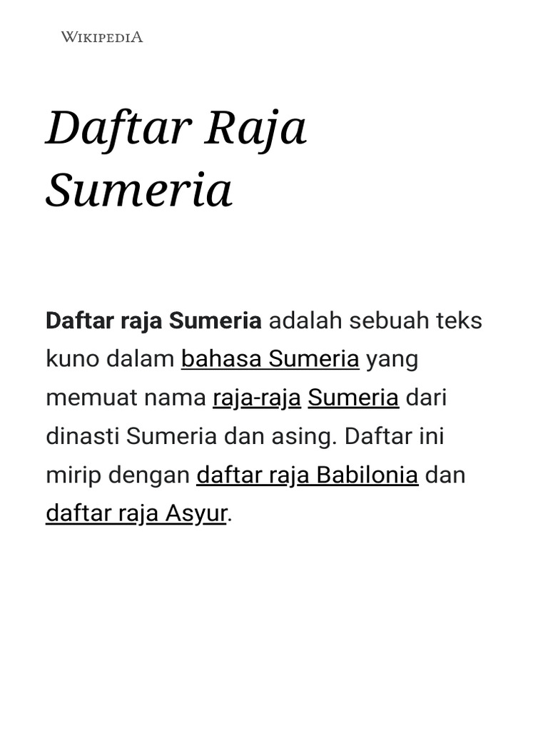 Daftar Raja Sumeria - Wikipedia Bahasa Indonesia, Ensiklopedia Bebas | PDF