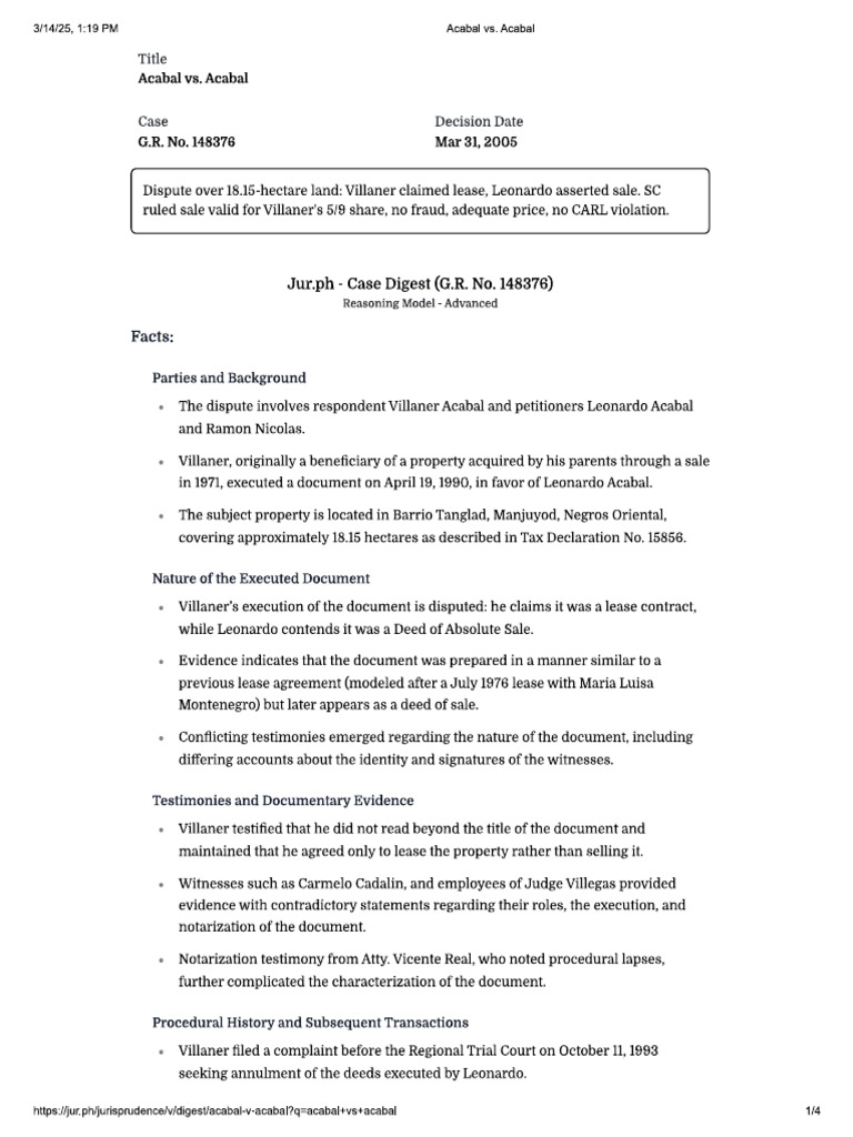 Acabal Vs Acabal | PDF