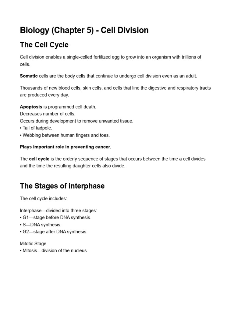 Biology (Chapter 5) - Cell Division | PDF | Meiosis | Mitosis