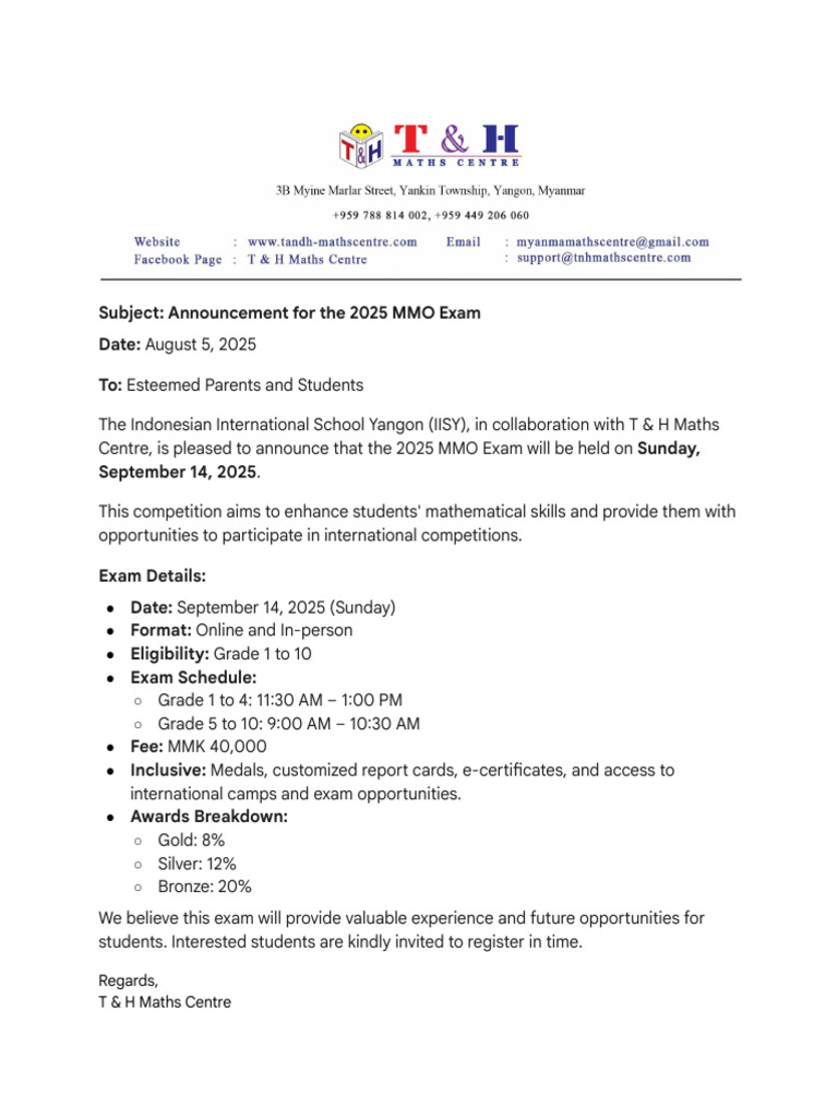 Announcement For The 2025 MMO Exa | PDF