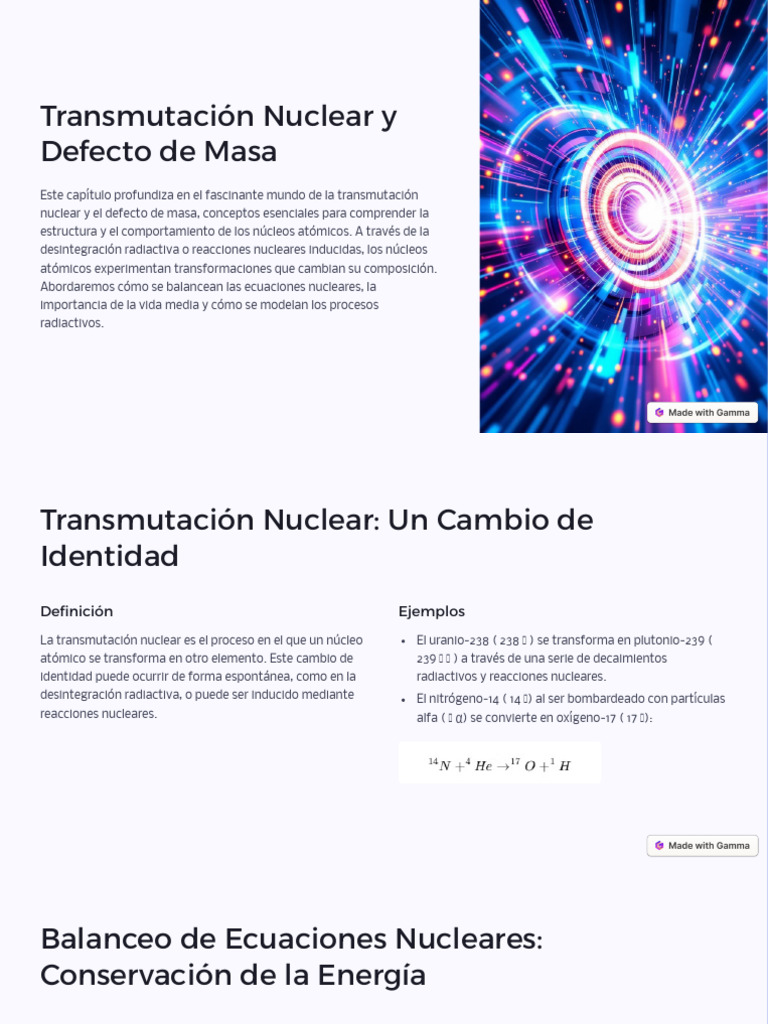 Transmutación Nuclear y Defecto de Masa | PDF | Desintegración ...