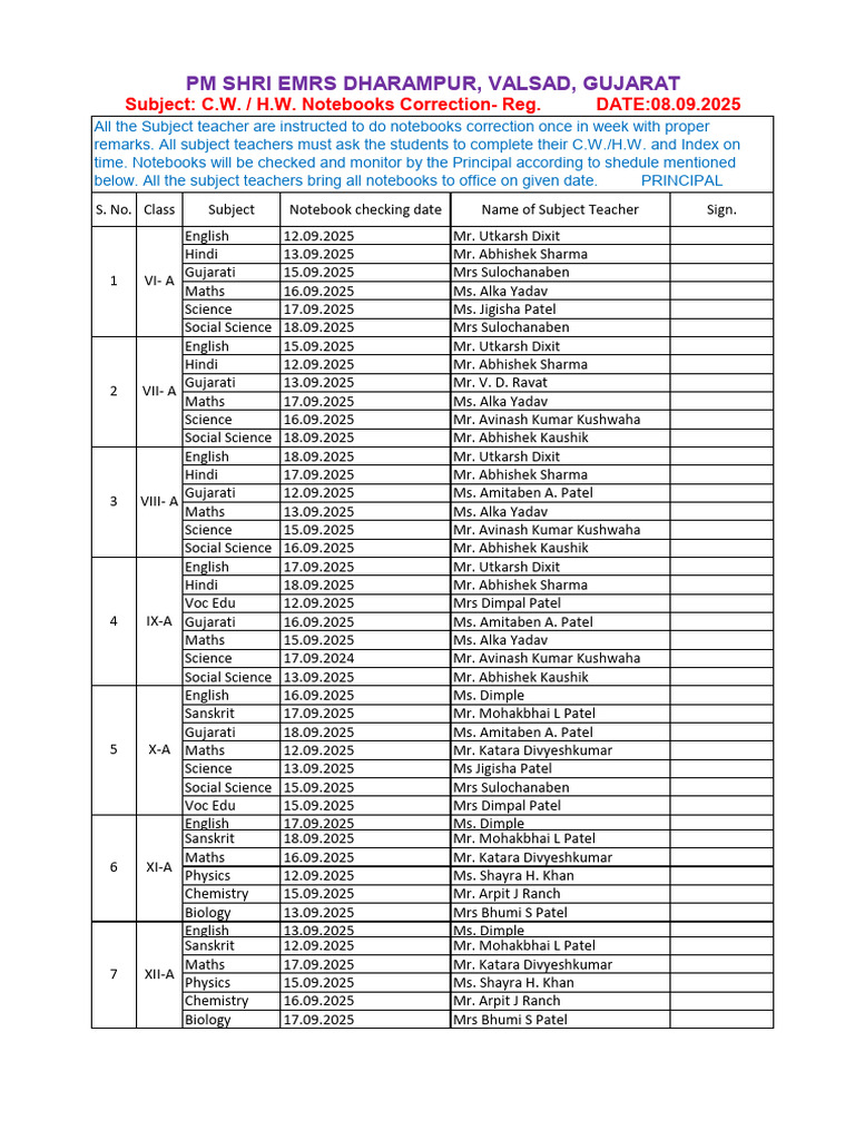 Notebook Correction Schedule 2025 | PDF