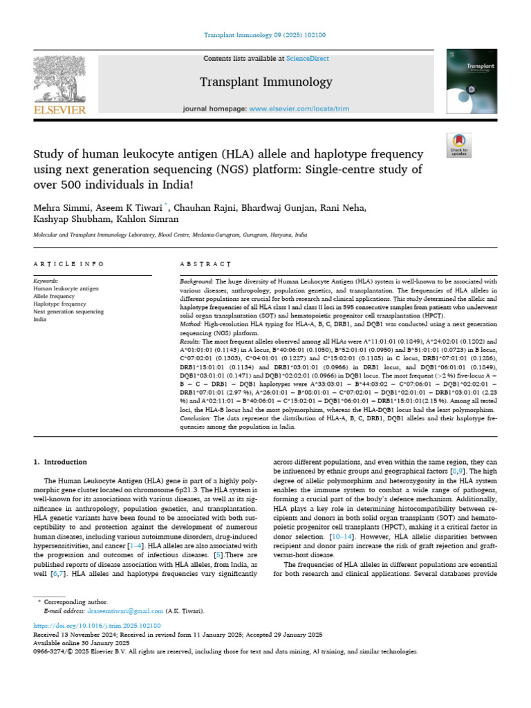 HLA Allele Frequencies in India Study | PDF | Human Leukocyte Antigen ...
