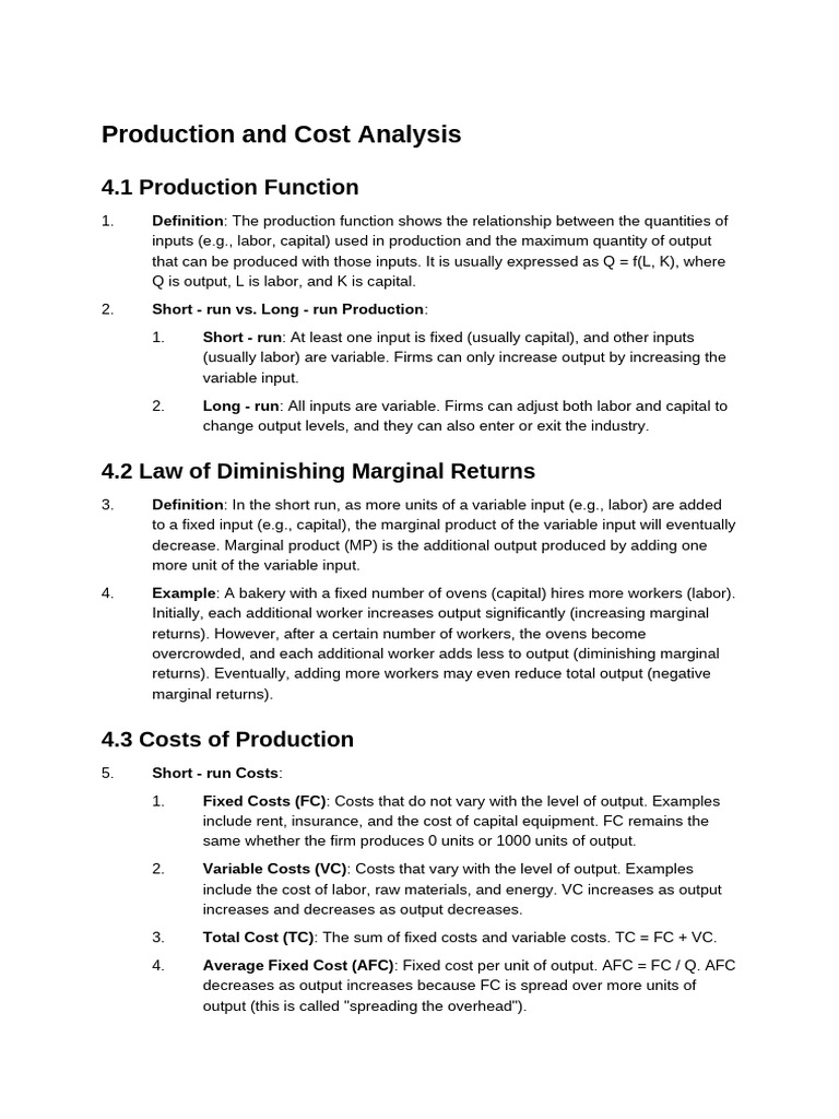 Production and Cost Analysis Overview | PDF | Average Cost | Business ...