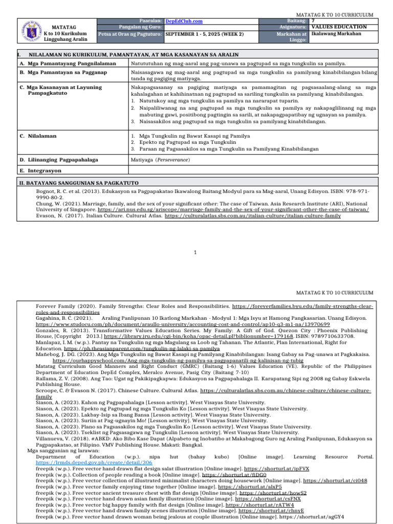 Dll Matatag _values Education 7 q2 w2 | PDF
