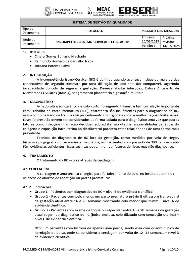 Incompetência Istmo-Cervical e Cerclagem | PDF | Especialidades médicas ...