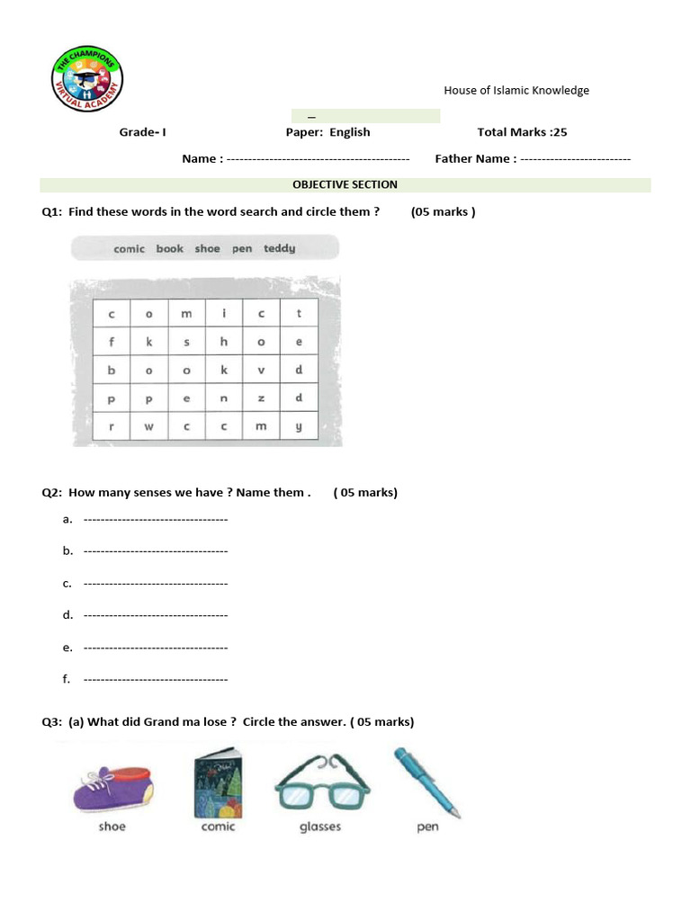 Grade 1 English Paper Bi Monthly 2025 | PDF