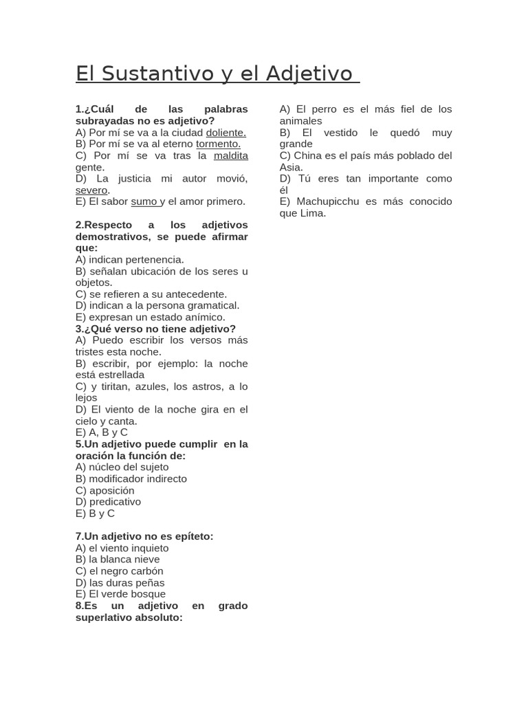 El Sustantivo y El Adjetivo | PDF