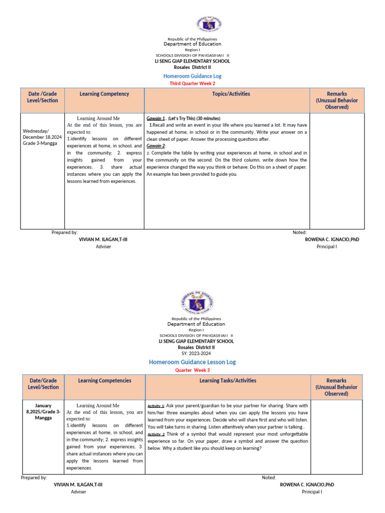 Grade 3 Homeroom Guidance Activities | PDF | Teachers | Learning