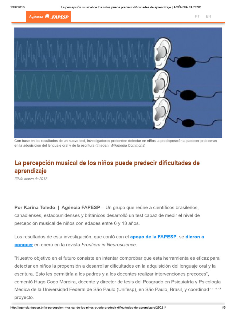 La Percepción Musical de Los Niños Puede Predecir Dificultades de ...