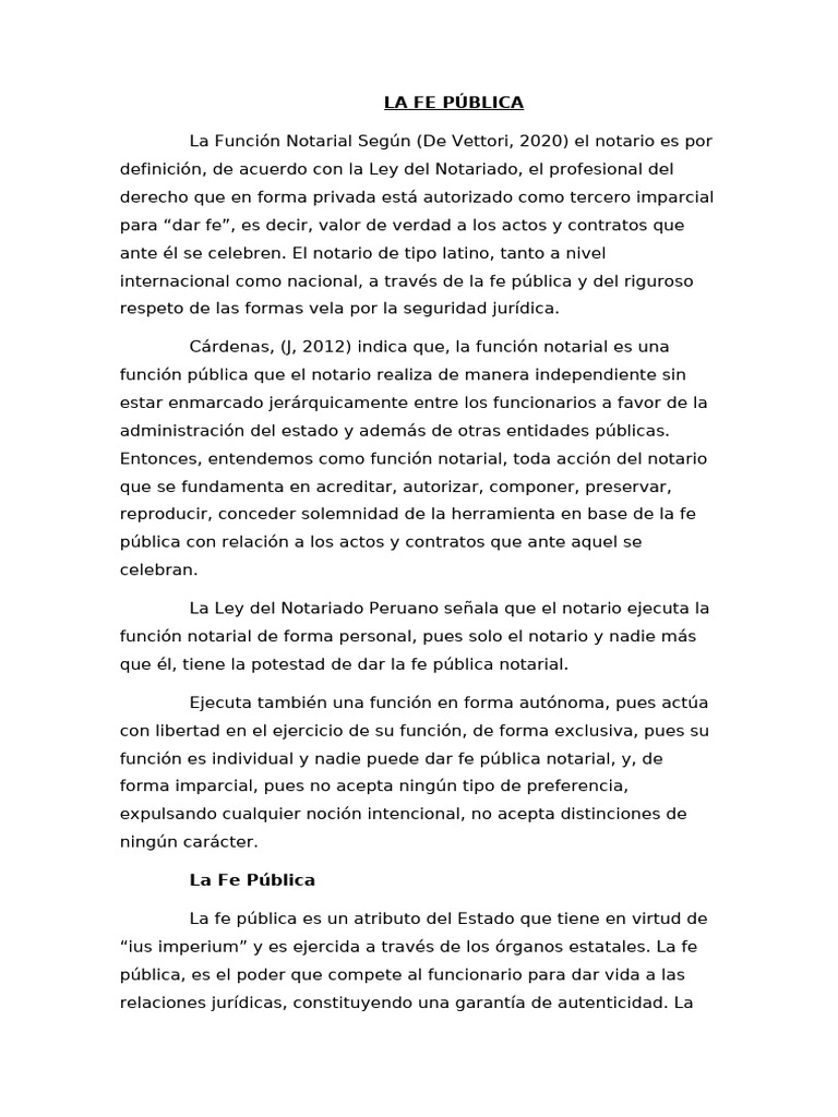 Función y Características de la Fe Pública Notarial | PDF | Justicia ...