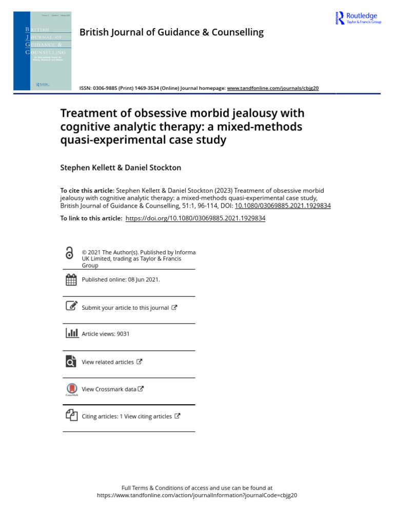 Treatment of Obsessive Morbid Jealousy With Cognitive Analytic Therapy A Mixed-Methods Quasi ...