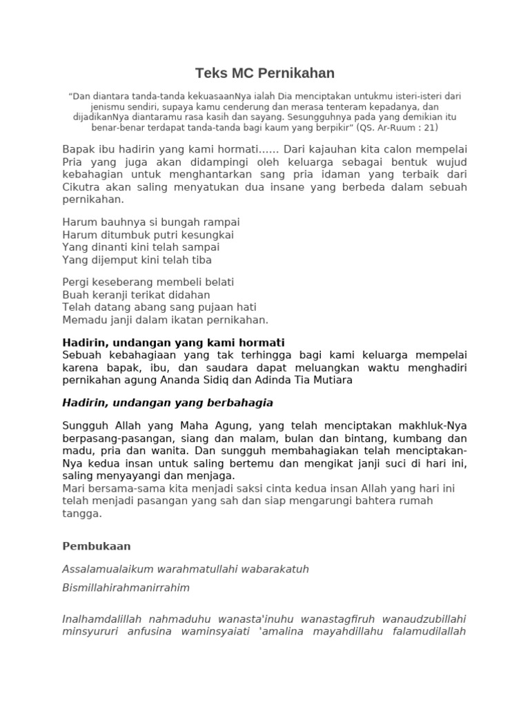 Teks MC Pernikahan | PDF