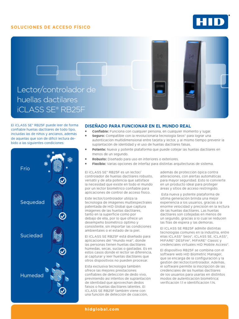 Lector Biométrico iCLASS SE RB25F | PDF | Huella dactilar | Autenticación