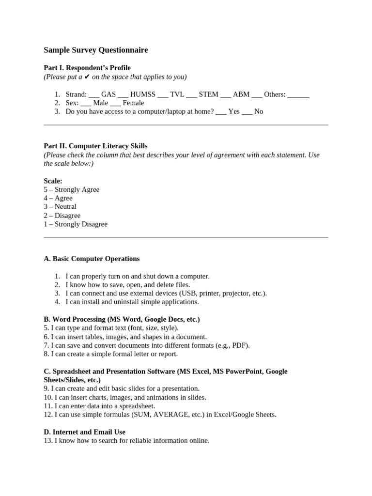 Sample Survey Questionnaire | PDF