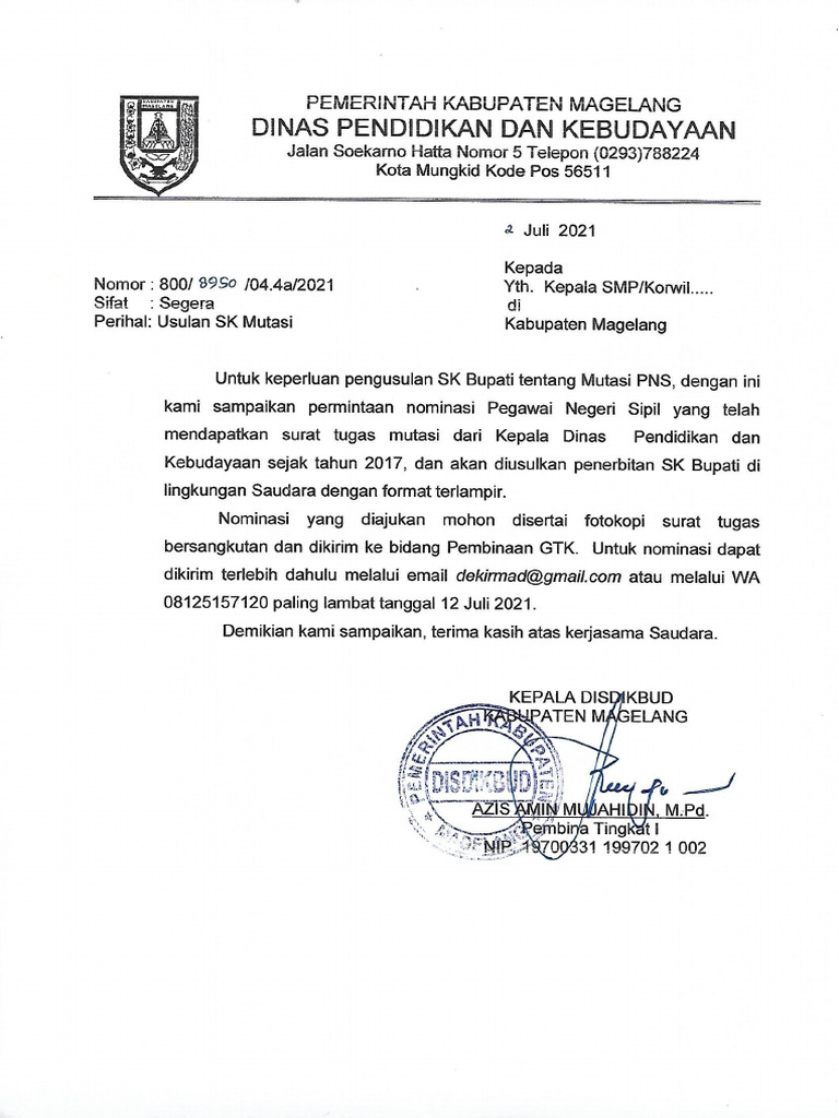 Usulan SK Mutasi | PDF