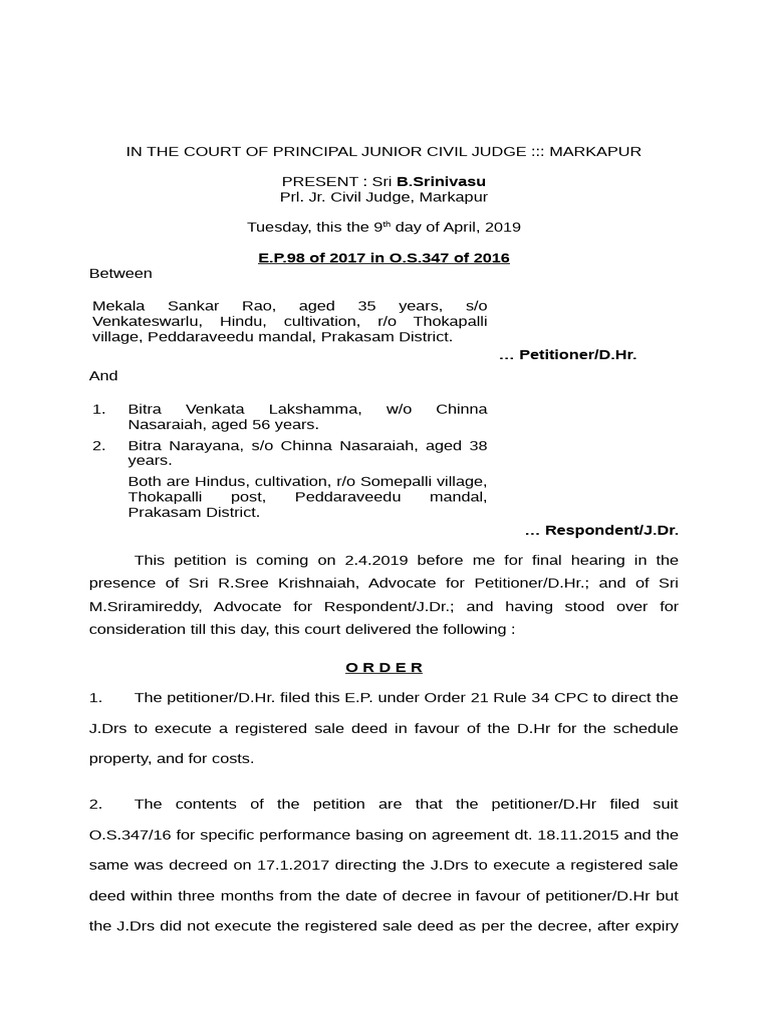 Court Order on Sale Deed Execution | PDF