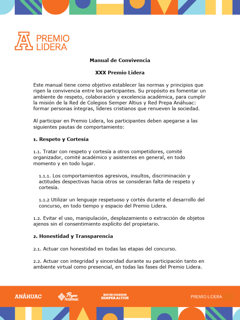 Manual de Convivencia Premio Lidera 2026 | PDF