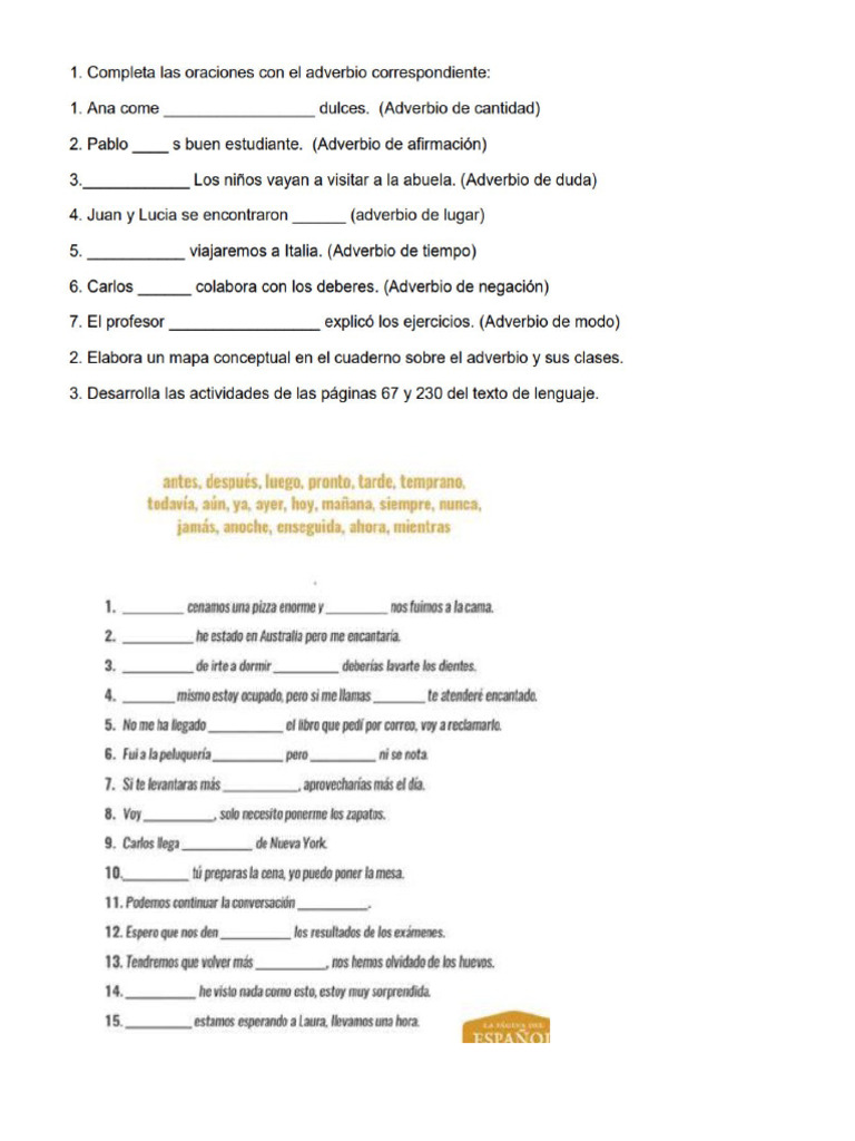 Ejercicio para Adverbios | PDF
