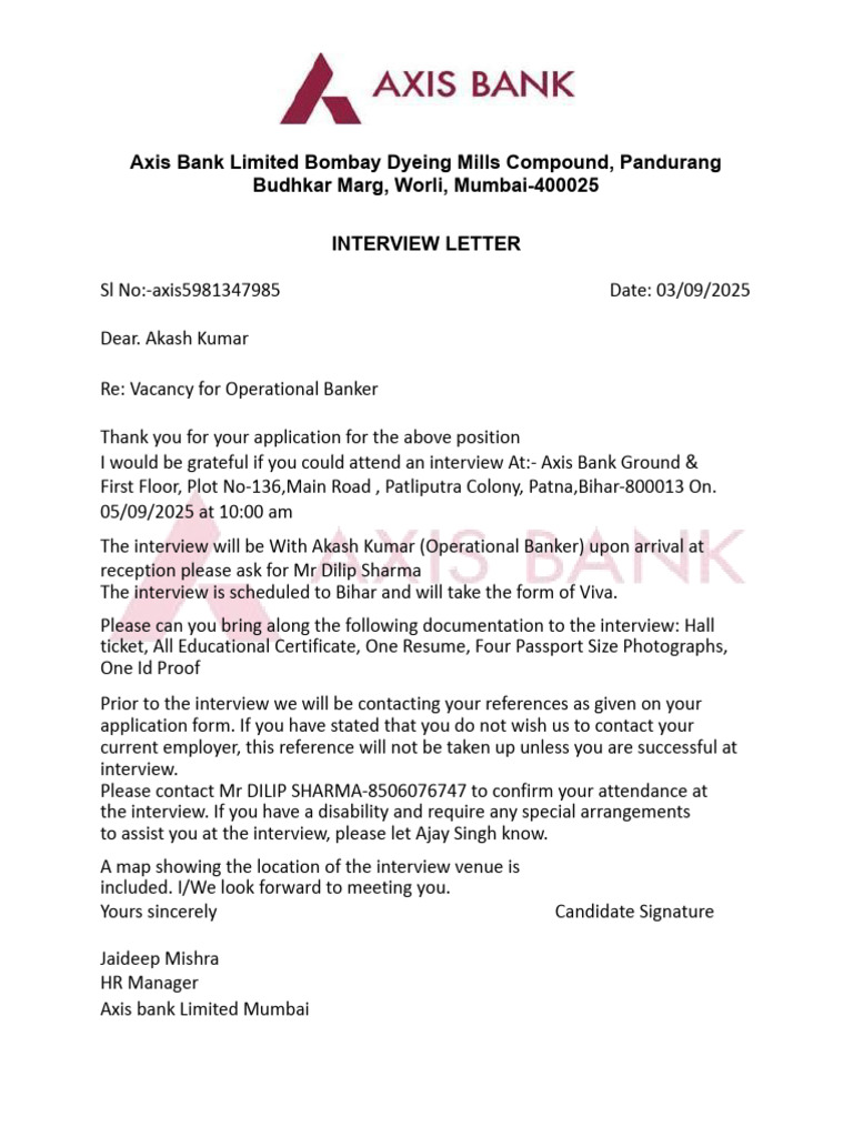Interview Letter-Akash Kumar | PDF