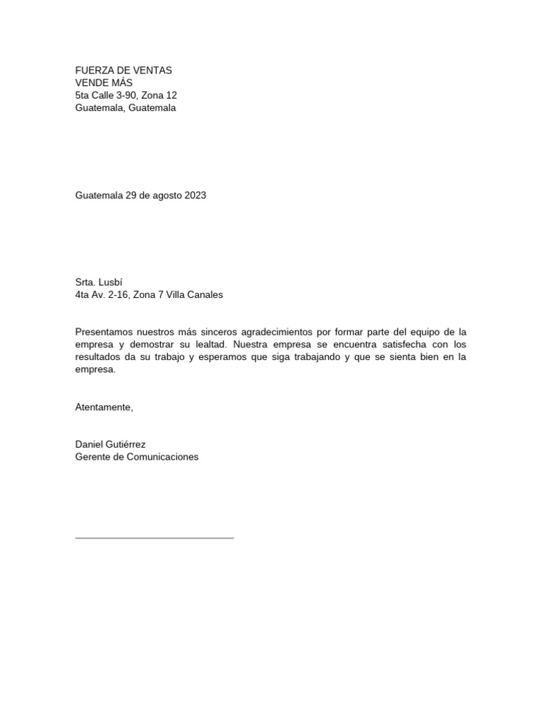 Carta de Agradecimiento Ejemplo y Ejercicio | PDF