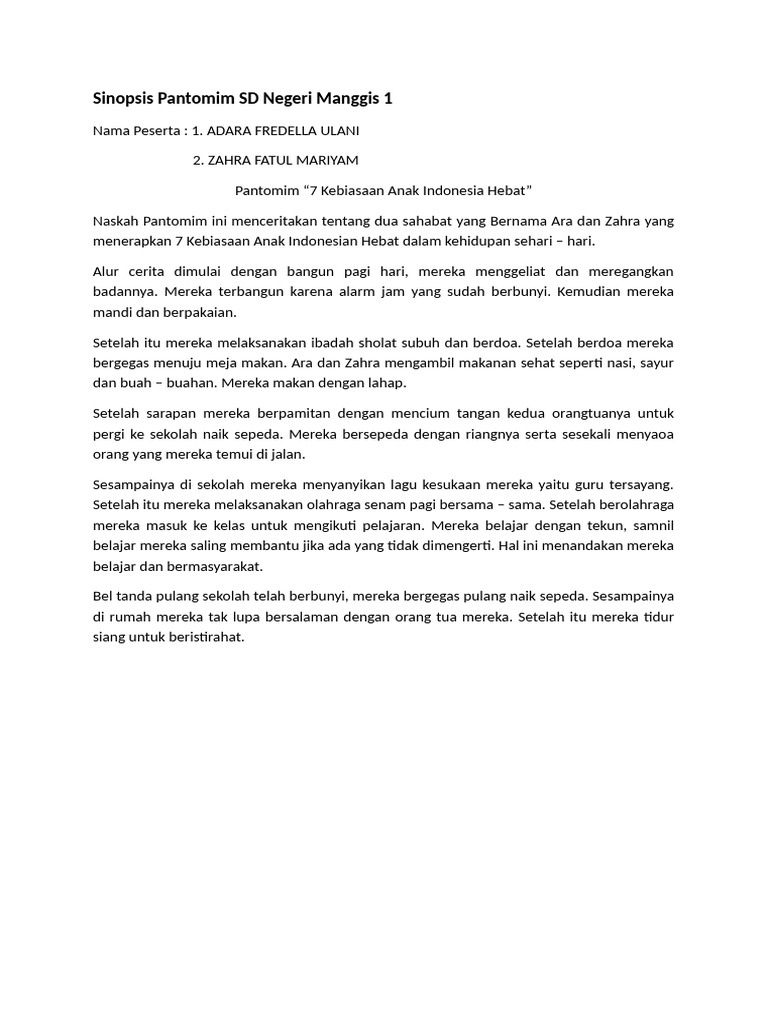 Pantomim 7 Kebiasaan Anak Hebat | PDF