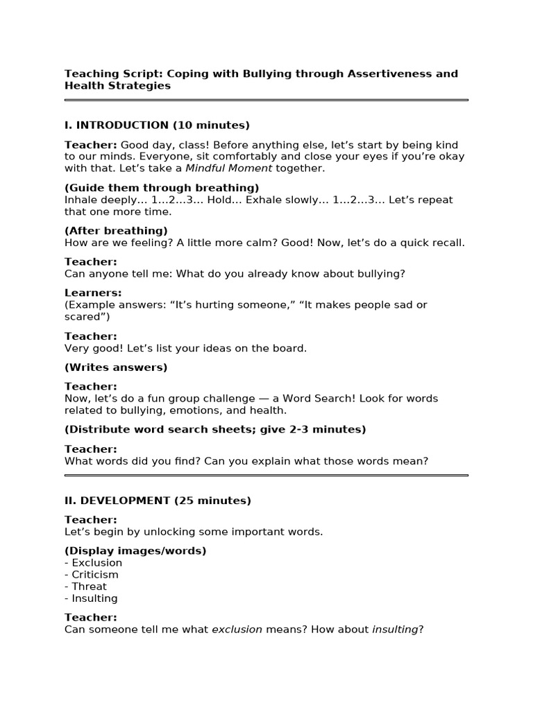 Anti-Bullying Coping Strategies Script | PDF | Bullying | Cognition