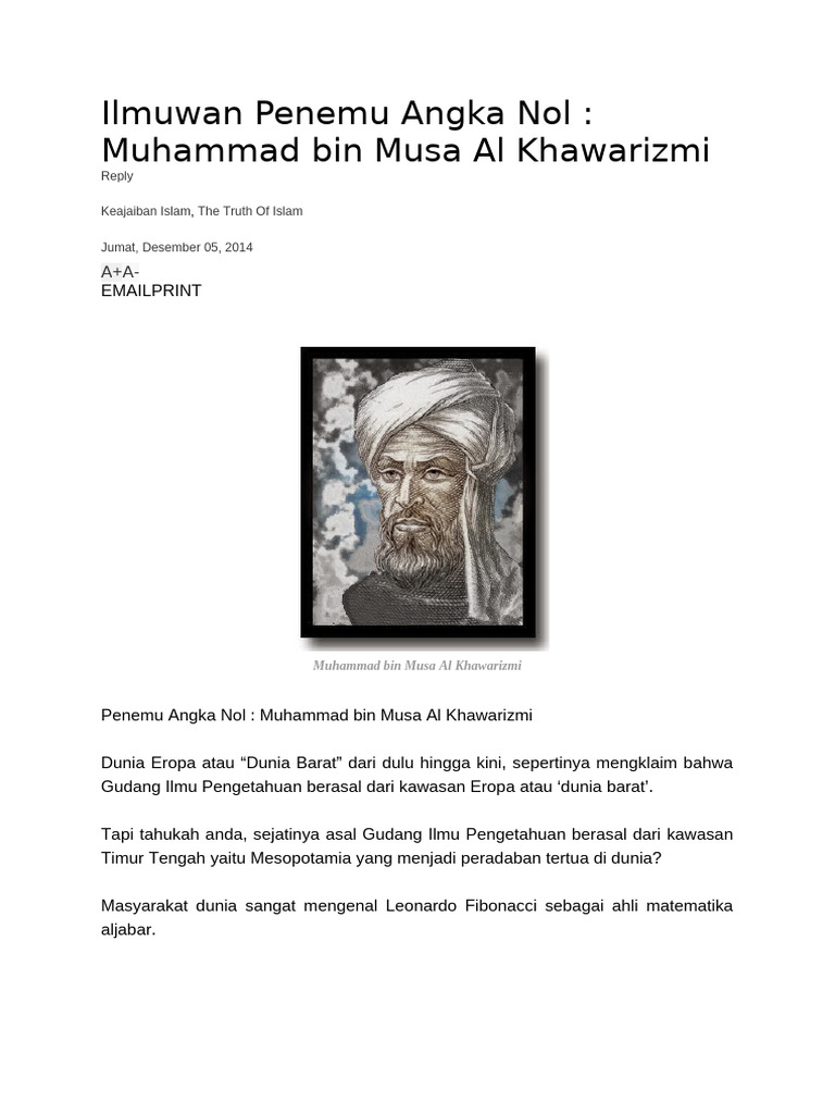 Penemu Angka Nol: Al Khawarizmi | PDF
