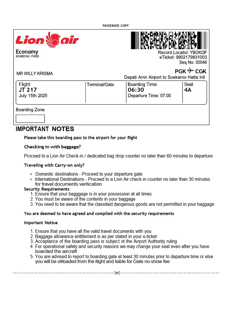 Lion Air Boarding Pass Instructions | PDF | Aviation