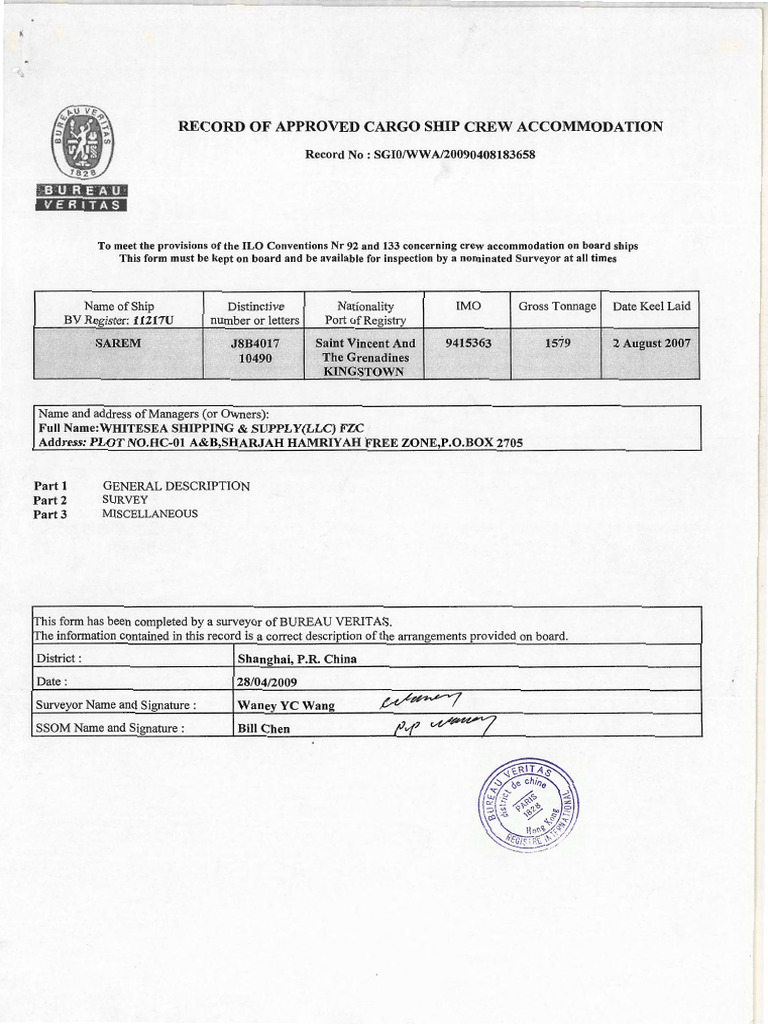 Approved Cargo Ship Crew Accommodation | PDF | Shipping | Ships