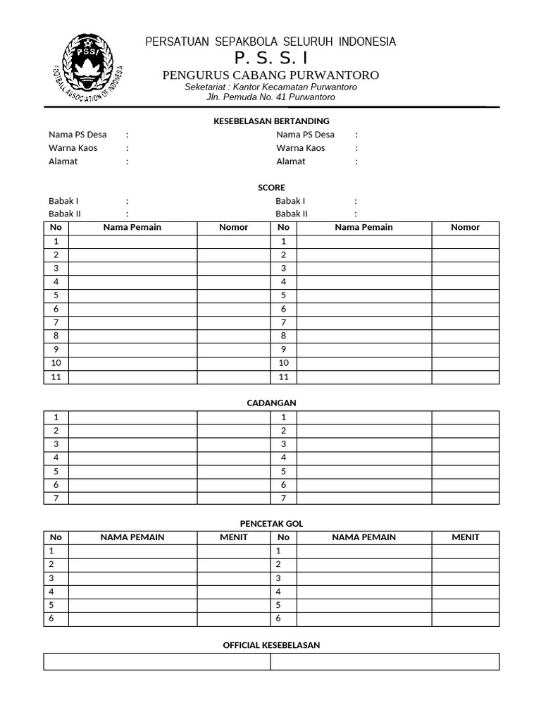 Daftar Pemain Sepakbola Purwantoro | PDF