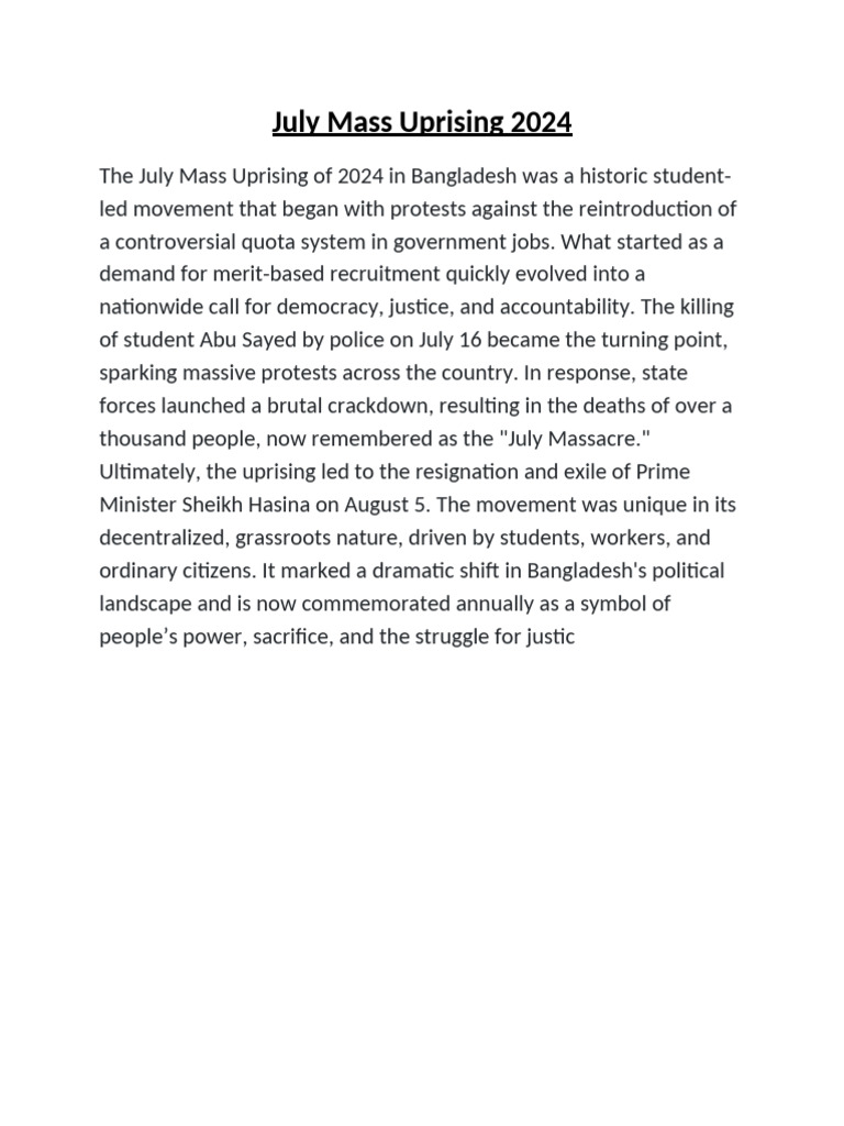 July Mass Uprising: A Fight for Justice | PDF