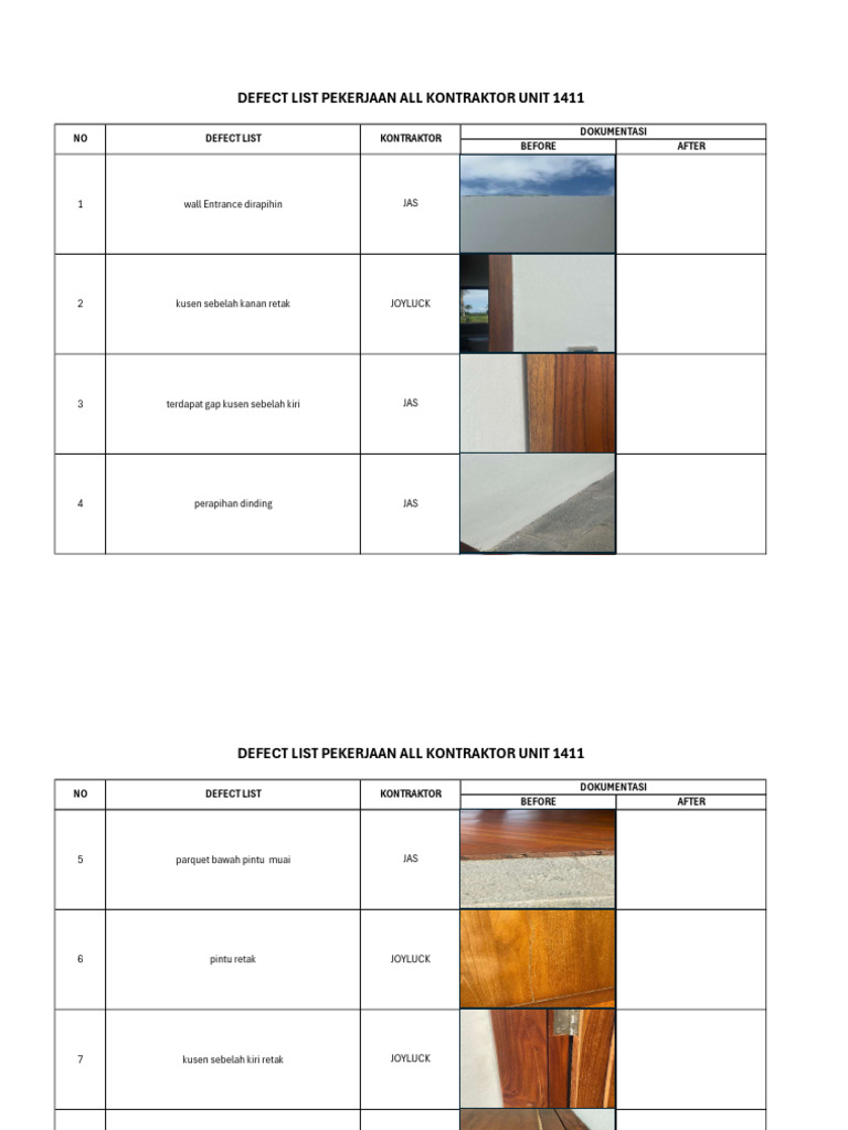 Lampiran Defect List Villa 1411 | PDF