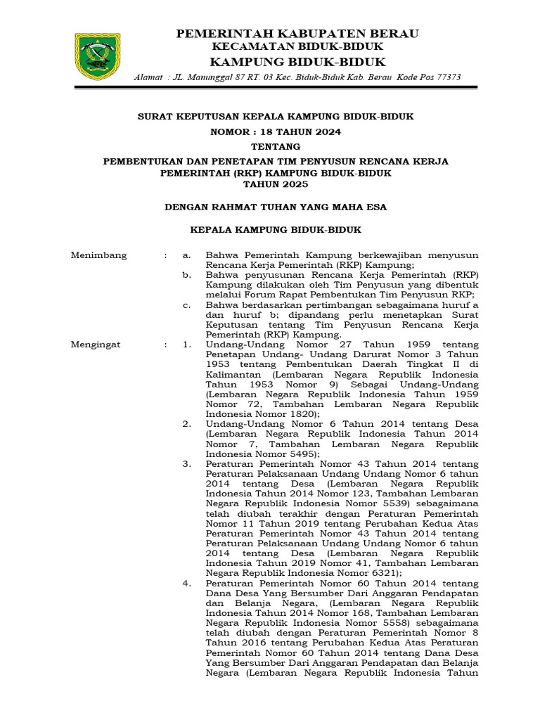 Tim Penyusun RKP Kampung Biduk-Biduk 2025 | PDF