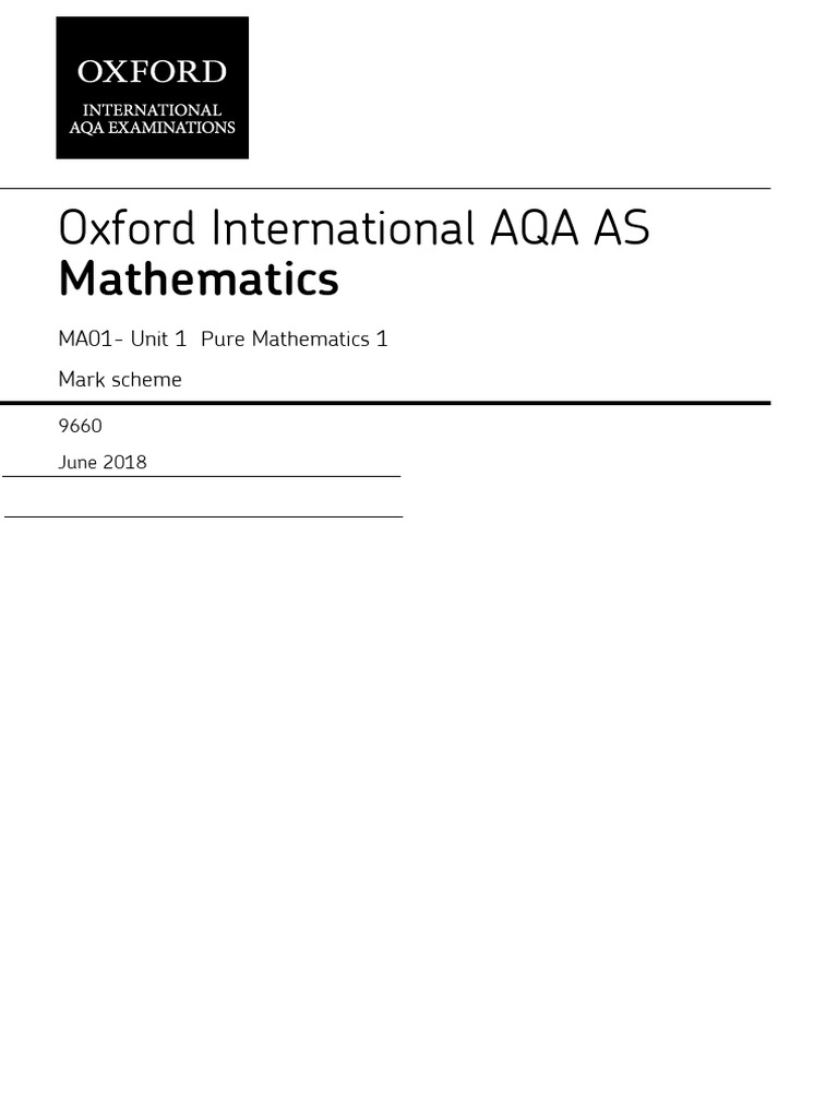 AQA AS Mathematics Mark Scheme 2018 | PDF | Quadratic Equation ...