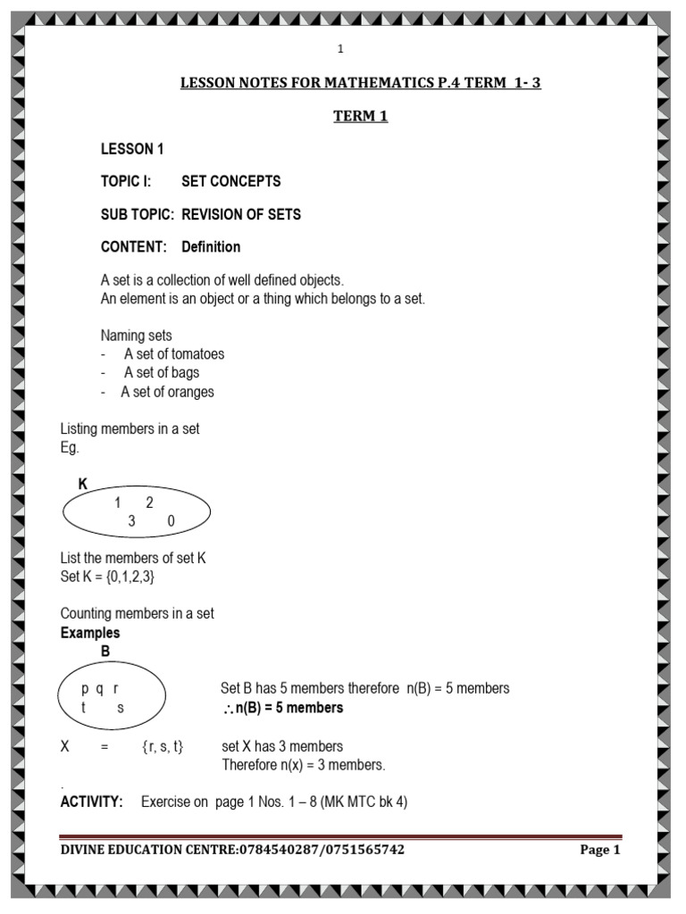P.4-Primary-Four-Mtc-Notes - Term 1 - 3 | PDF | Empty Set | Numbers