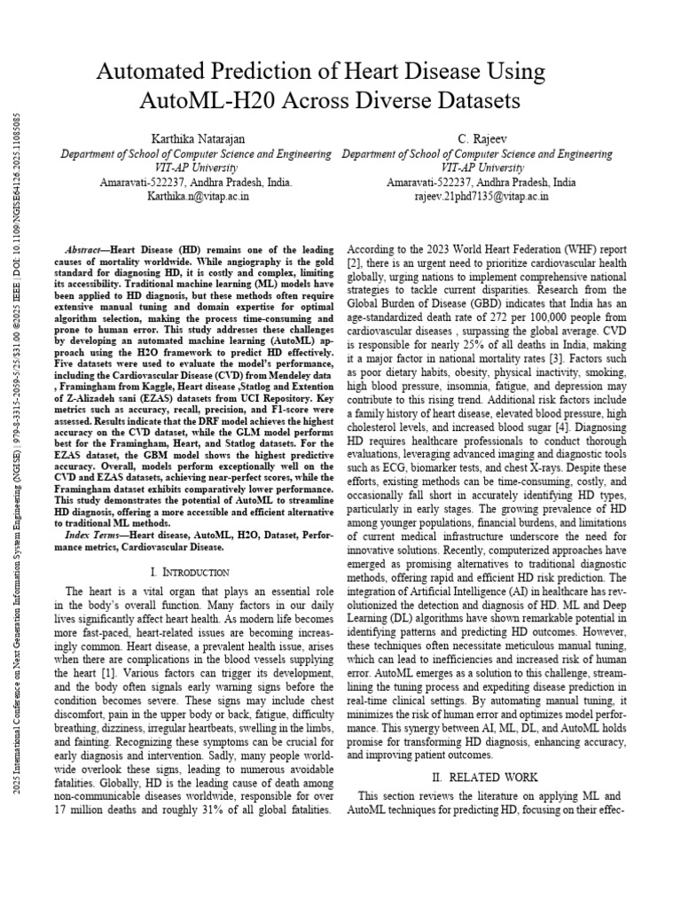 Automated Prediction of Heart Disease Using AutoML-H20 Across Diverse Datasets | PDF | Machine ...