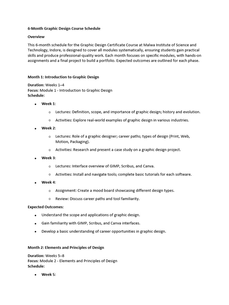 6-Month Graphic Design Course Plan | PDF | Image Editing | Graphic Design