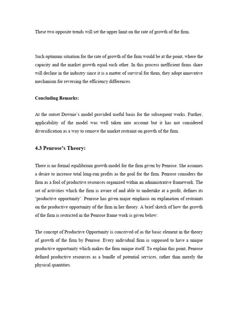 BCT4415 - Unit 1 C - Theories of Growth of Firm - Penrose's | PDF ...