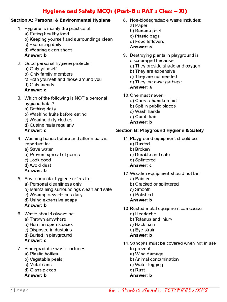 Class 11 Hygiene and Safety MCQs | PDF | Cardiopulmonary Resuscitation ...