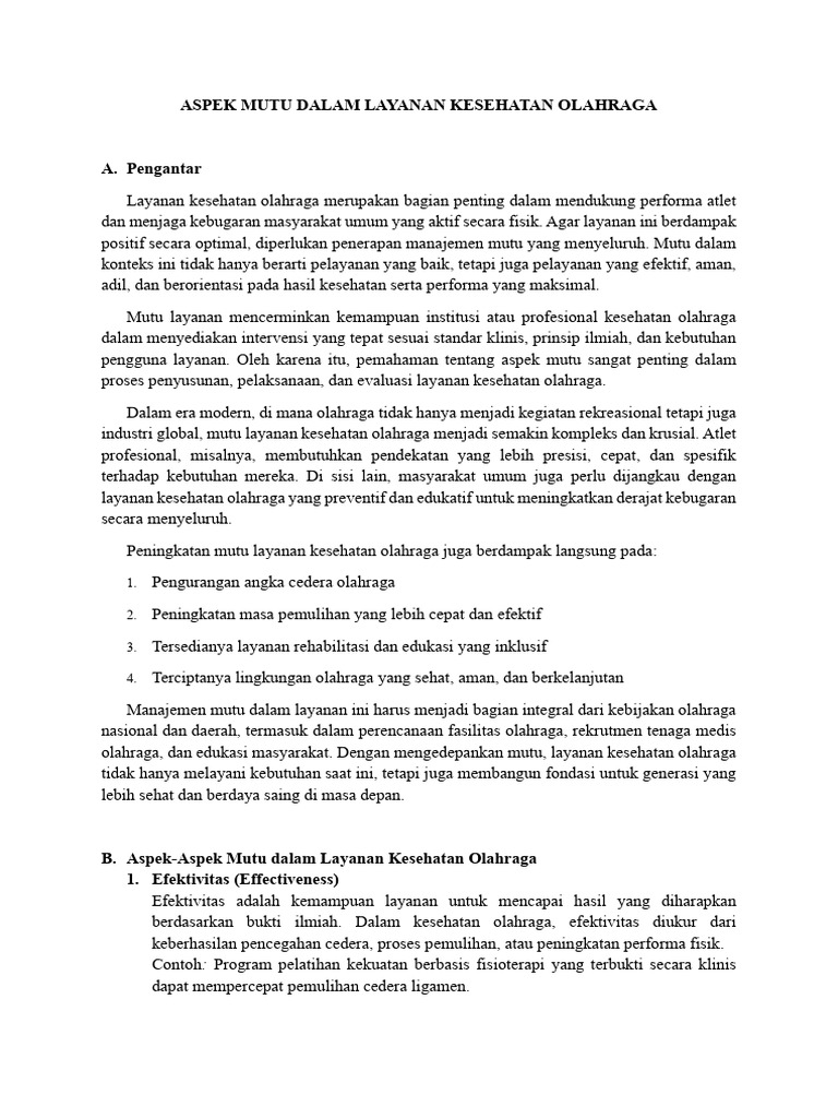 Aspek Mutu Dalam Layanan Kesehatan Olahraga | PDF