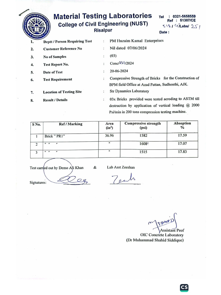 Brick Test Results | PDF