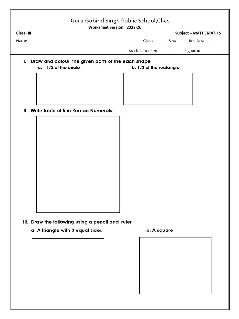Class III Mathematics Worksheet 2025-26 | PDF
