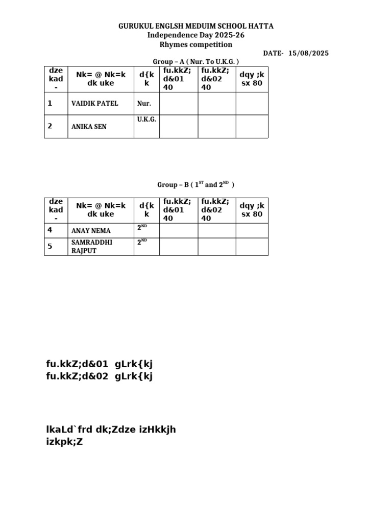 Rhymes Competition | PDF